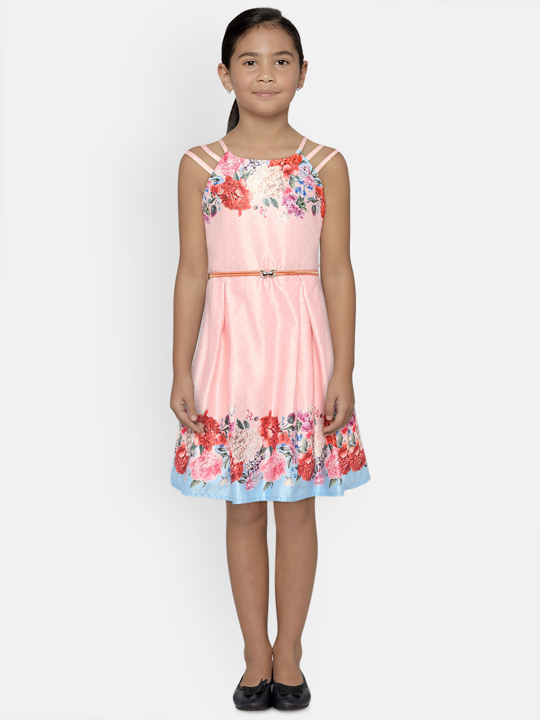 Buy Peppermint Girls Pink Floral Printed Fit And Flare Dress - Dresses ...