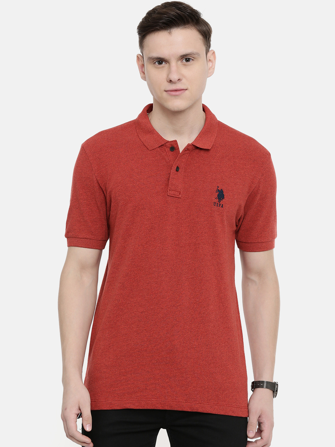 Buy U.S. Polo Assn. Men Rust Brown Solid Polo Collar Pure Cotton T ...