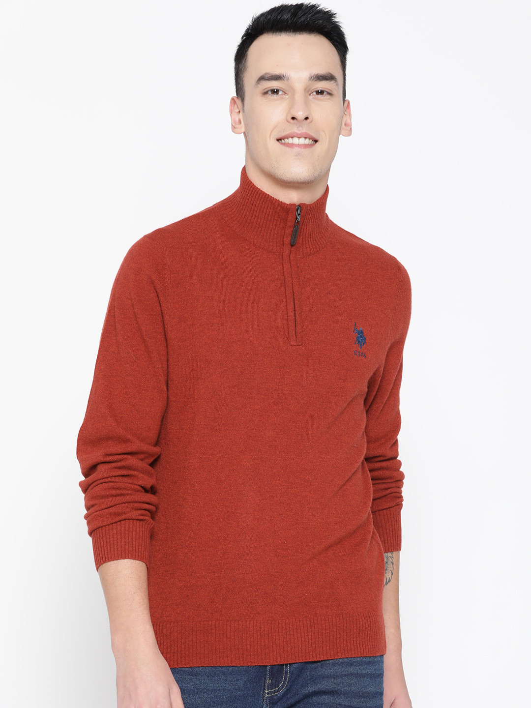 Buy U.S. Polo Assn. Men Rust Red Solid Sweater - Sweaters for Men ...