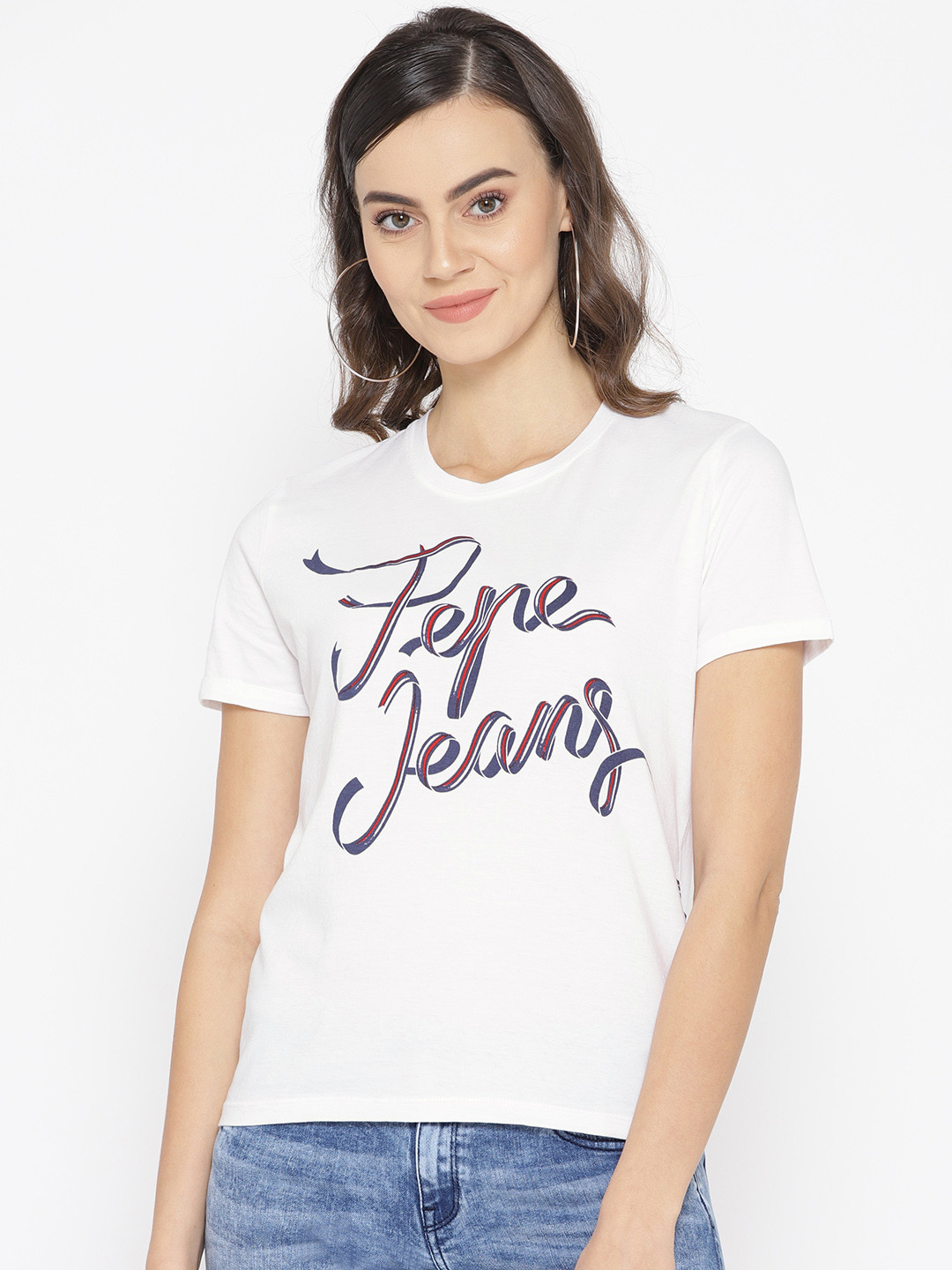 Buy Pepe Jeans Women White Printed Round Neck T Shirt - Tshirts for ...