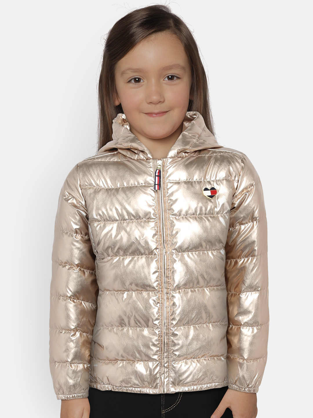 Buy Tommy Hilfiger Girls Rose Gold Solid Puffer Jacket - Jackets for ...