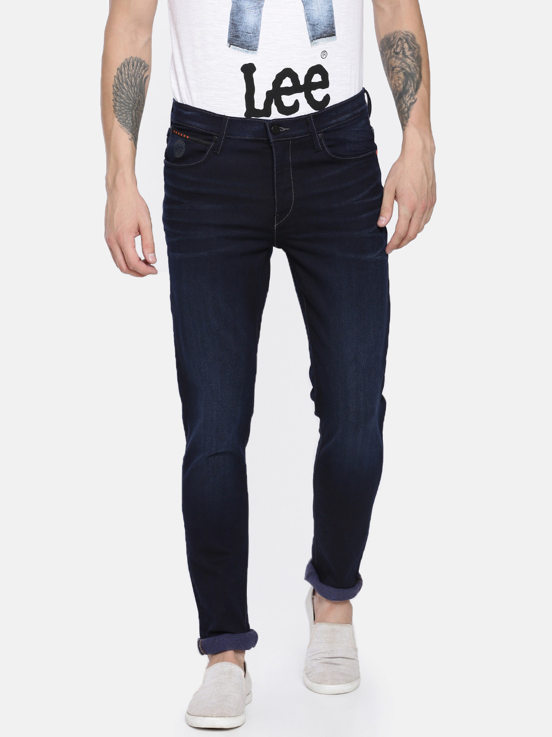 Buy Lee Men Blue Bruce Skinny Fit Mid Rise Clean Look Stretchable Jeans ...
