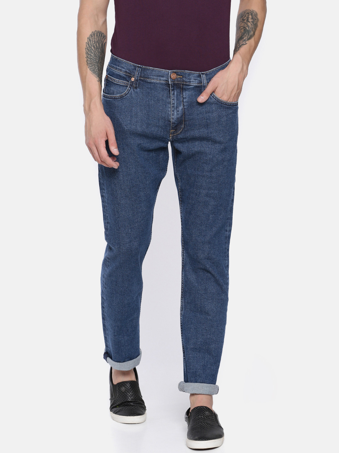Buy Lee Men Blue Rodeo Regular Fit Mid Rise Clean Look Stretchable ...