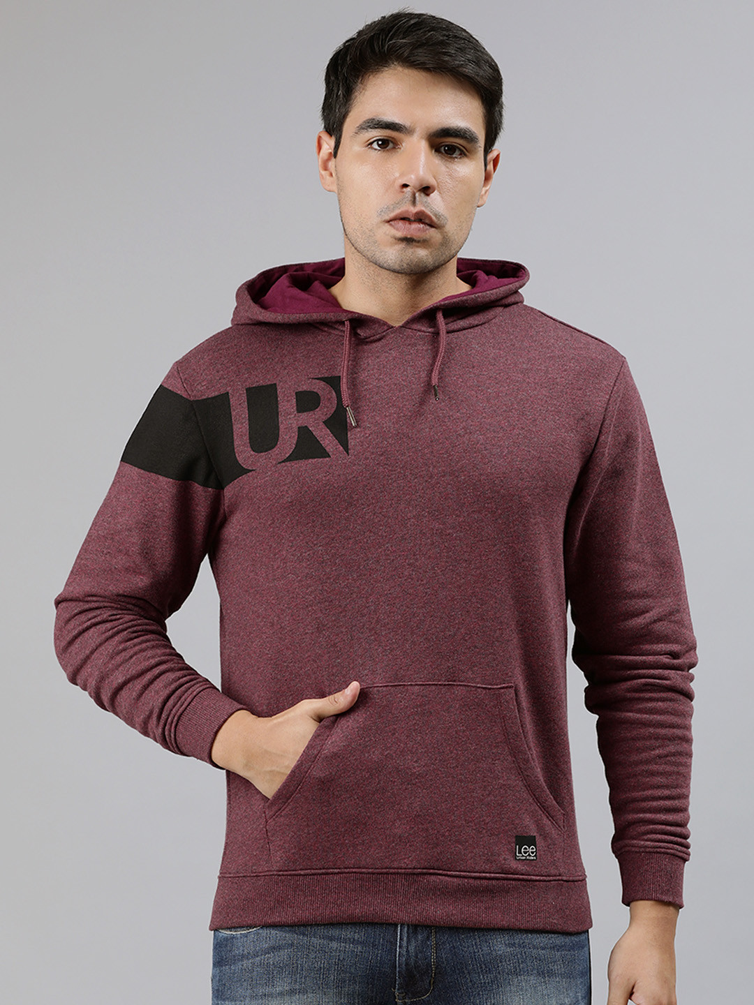 Buy Lee Men Burgundy Solid Hooded Sweatshirt - Sweatshirts for Men ...