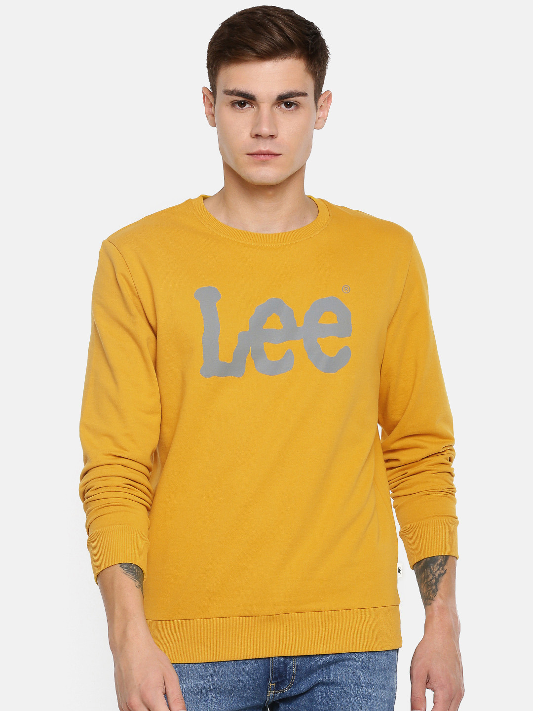 Buy Lee Men Mustard Yellow Printed Sweatshirt - Sweatshirts for Men ...