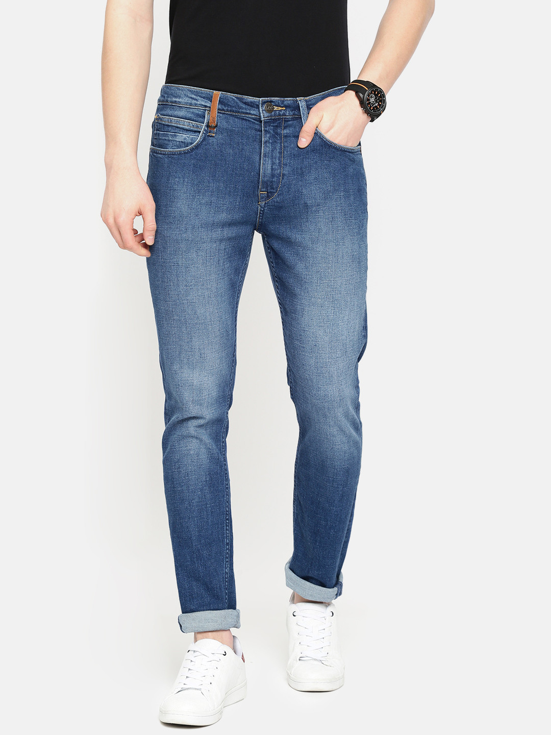 Buy Lee Men Blue Bruce Skinny Fit Mid Rise Clean Look Stretchable Jeans ...