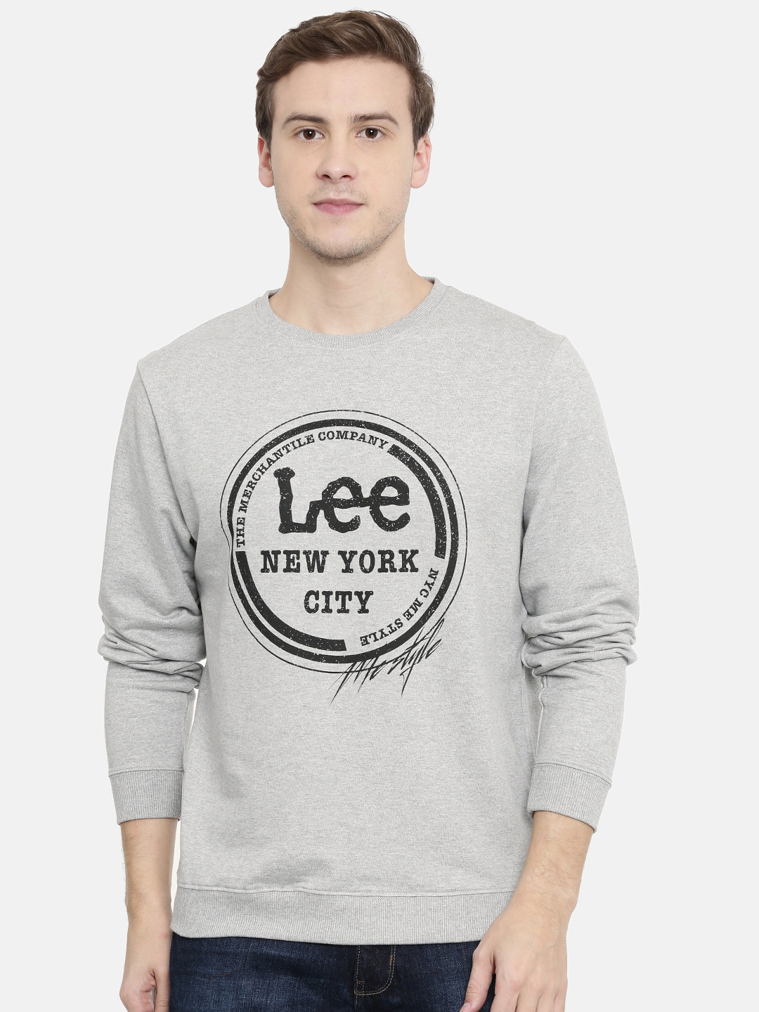 Buy Lee Men Grey Melange Printed Sweatshirt - Sweatshirts for Men ...