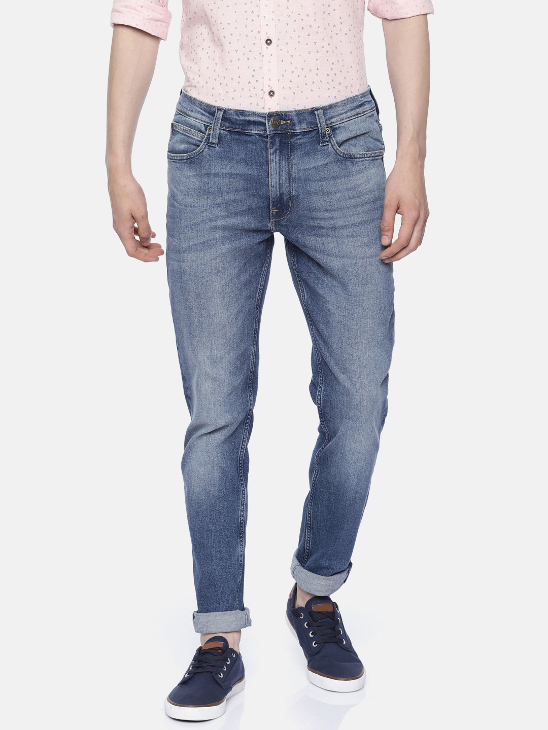 Buy Lee Men Blue Bruce Skinny Fit Mid Rise Clean Look Stretchable Jeans ...