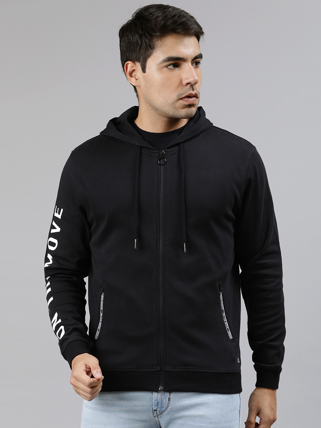 Buy Lee Men Black Solid Hooded Sweatshirt - Sweatshirts for Men ...