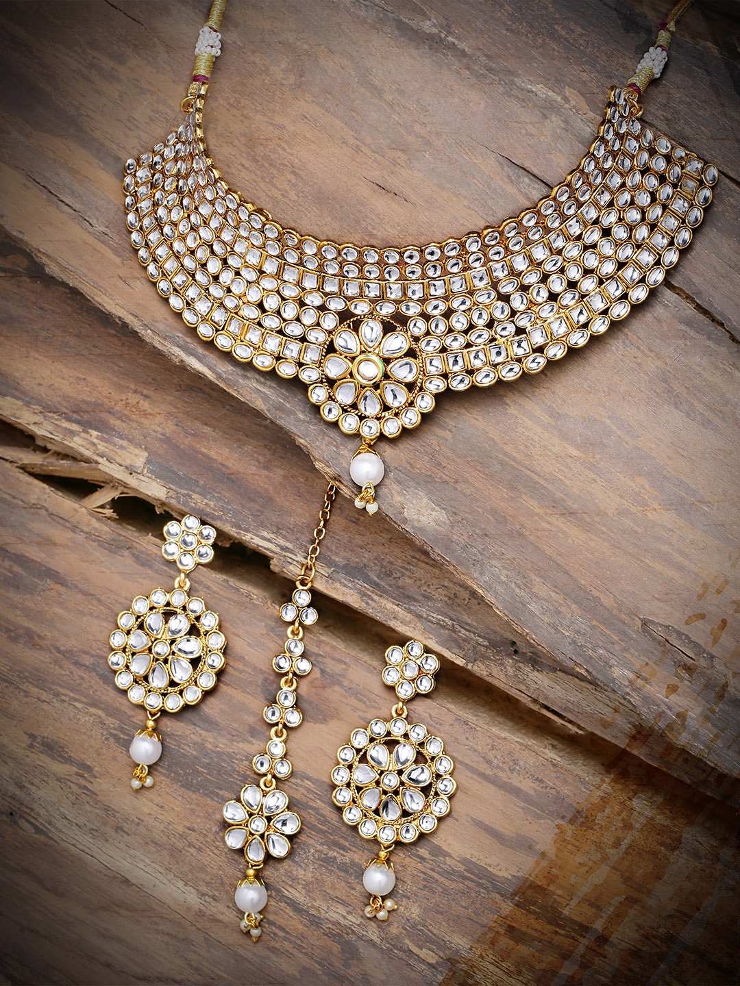 Buy Zaveri Pearls Gold Toned Kundan And Pearl Bridal Choker Jewellery Set