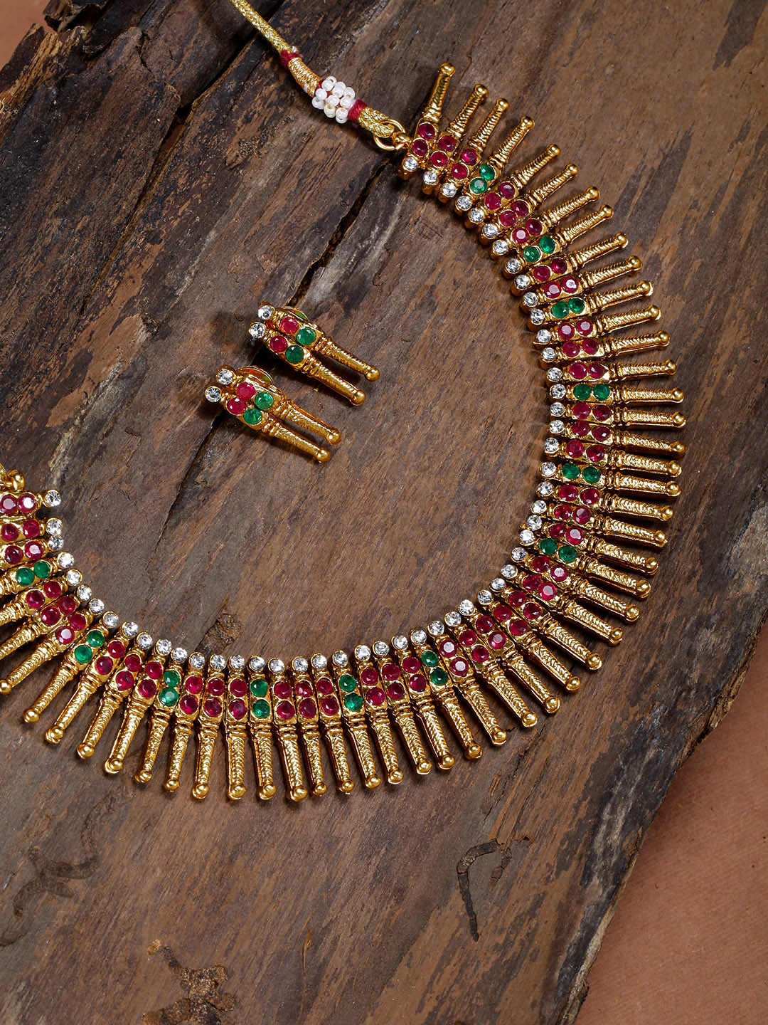 Buy Zaveri Pearls Gold Toned & Red Traditional Jewellery Set ...