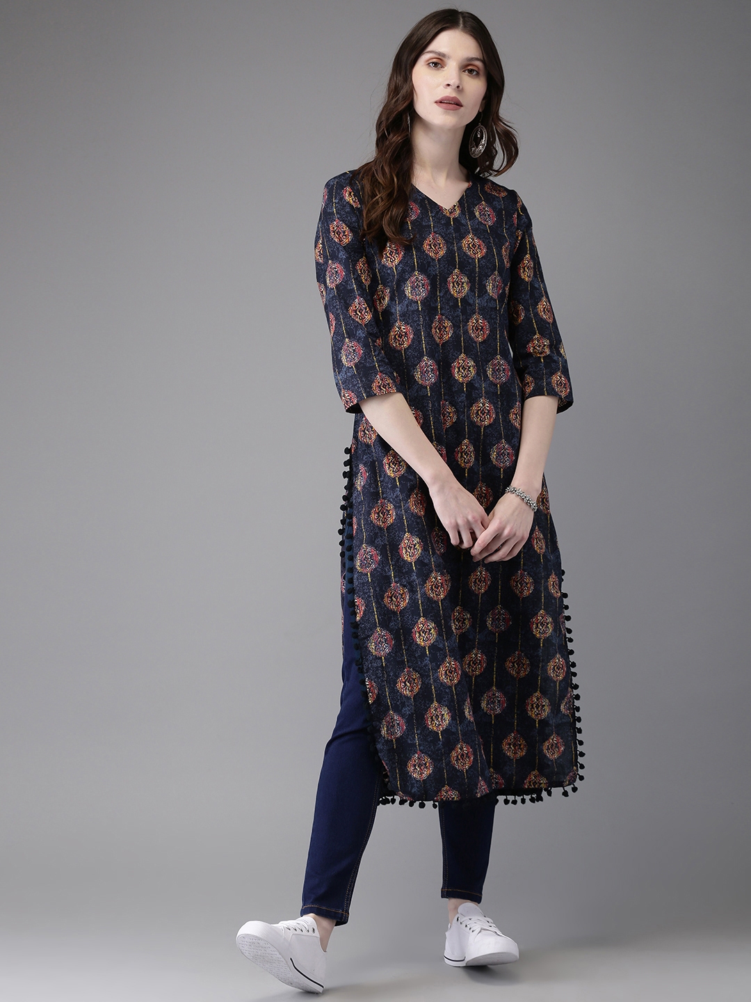 Buy Anouk Women Navy Blue Printed Straight Kurta Kurtas For Women