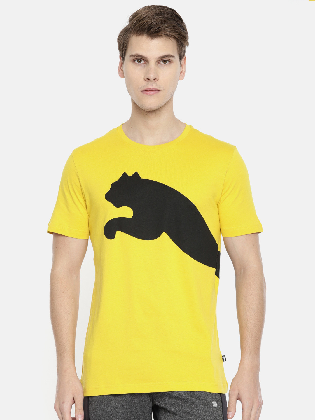 Buy Puma Men Yellow Black Printed Round Neck Big Logo Sulphur Pure ...