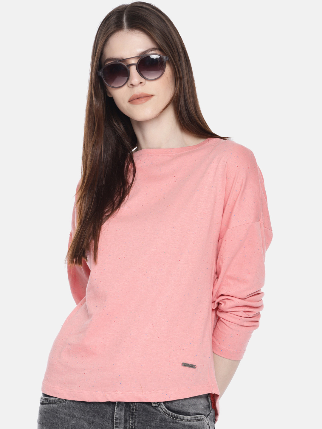 Buy Roadster Women Peach Coloured Solid Round Neck T Shirt - Tshirts ...