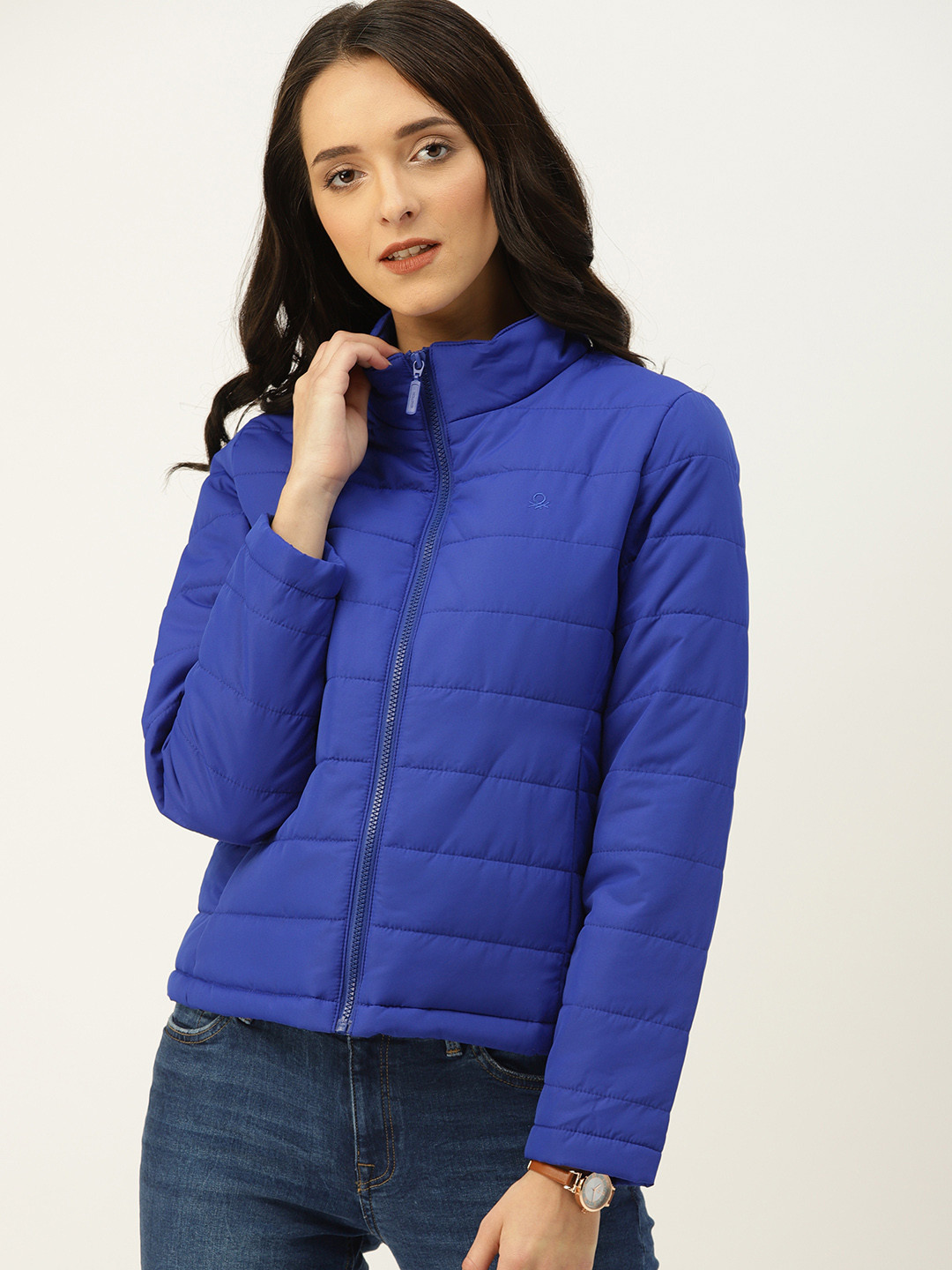 Buy United Colors Of Benetton Women Blue Solid Lightweight Basic Puffer ...