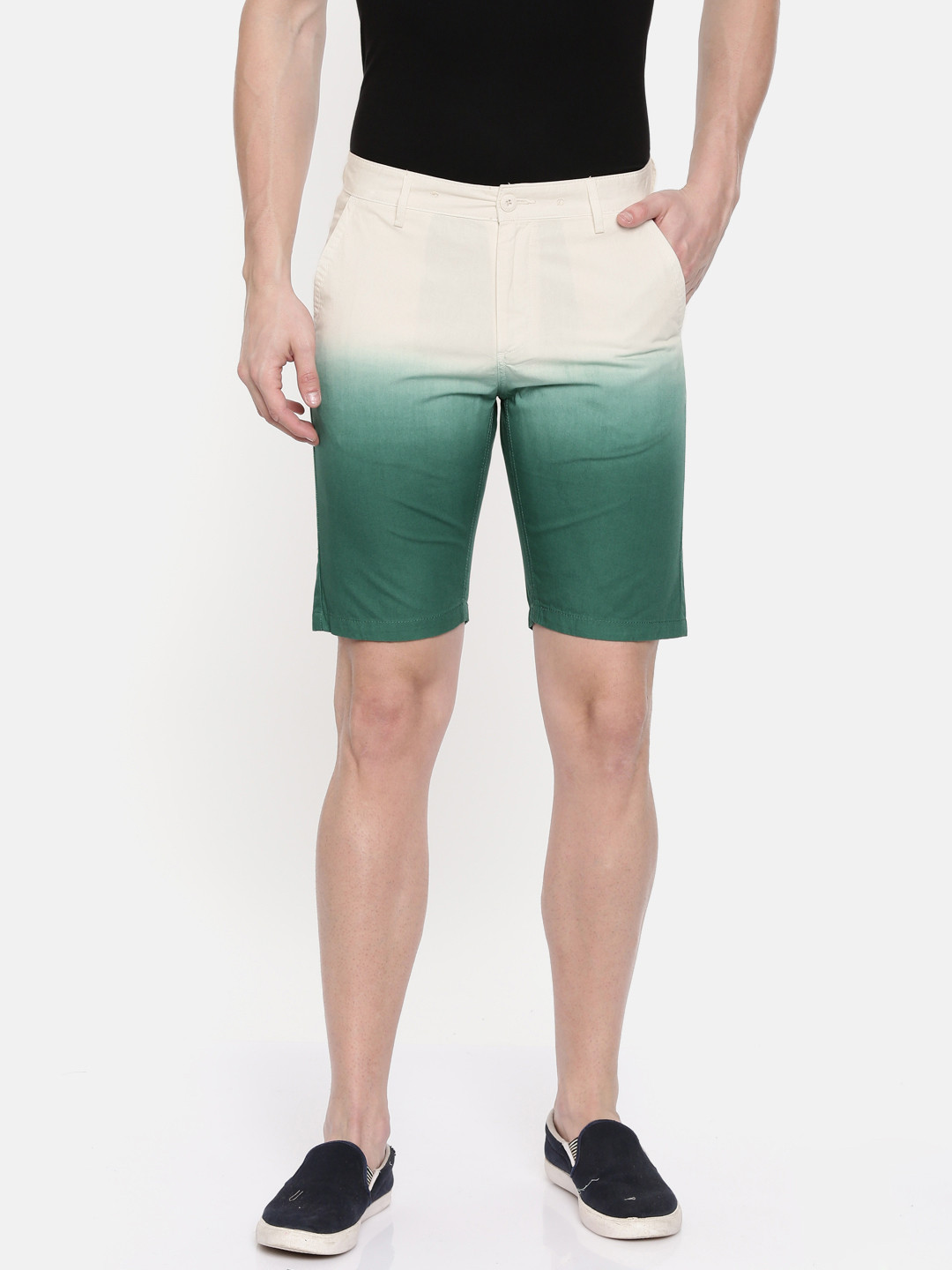 Buy Cotton Colors Men Cream Coloured & Green Dyed Regular Fit Regular ...