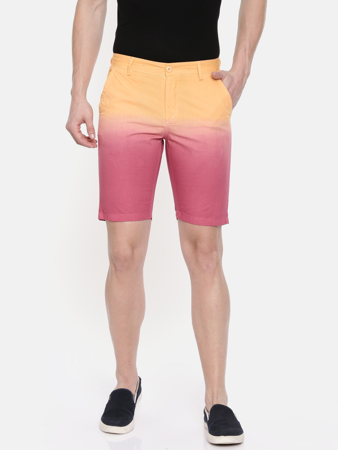Buy Cotton Colors Men Orange & Pink Colourblocked Regular Fit Chino ...