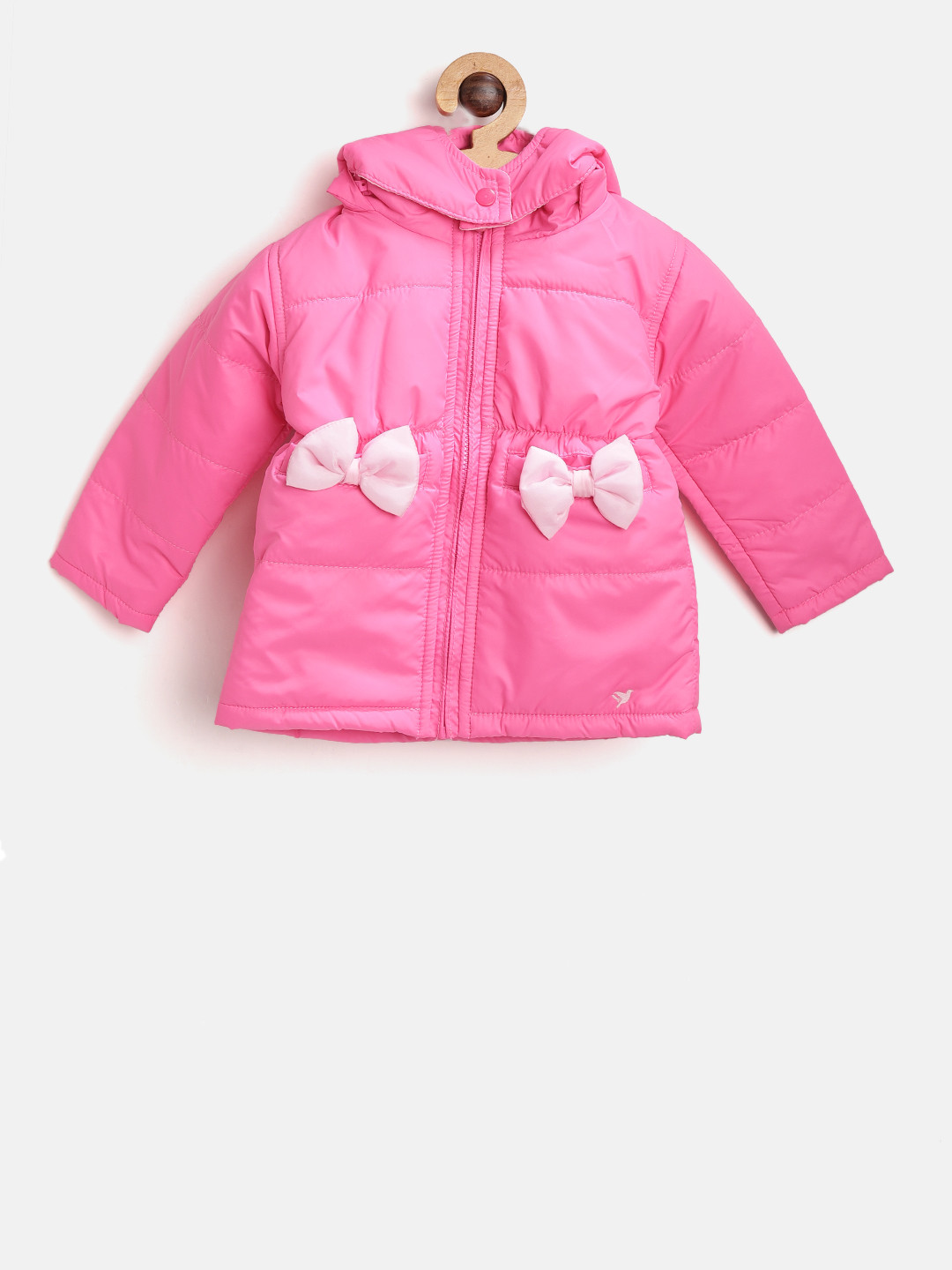 Buy 612 League Girls Pink Solid Padded Jacket With Detachable Hood ...