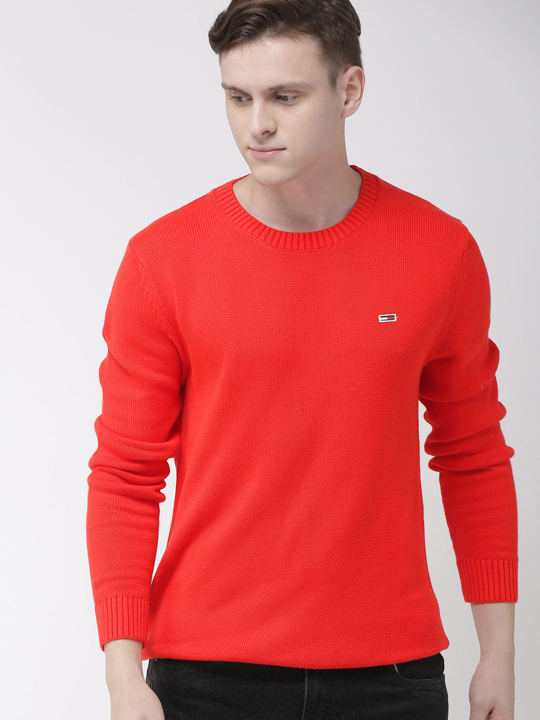 Buy Tommy Hilfiger Men Rust Red Solid Sweater - Sweaters for Men ...