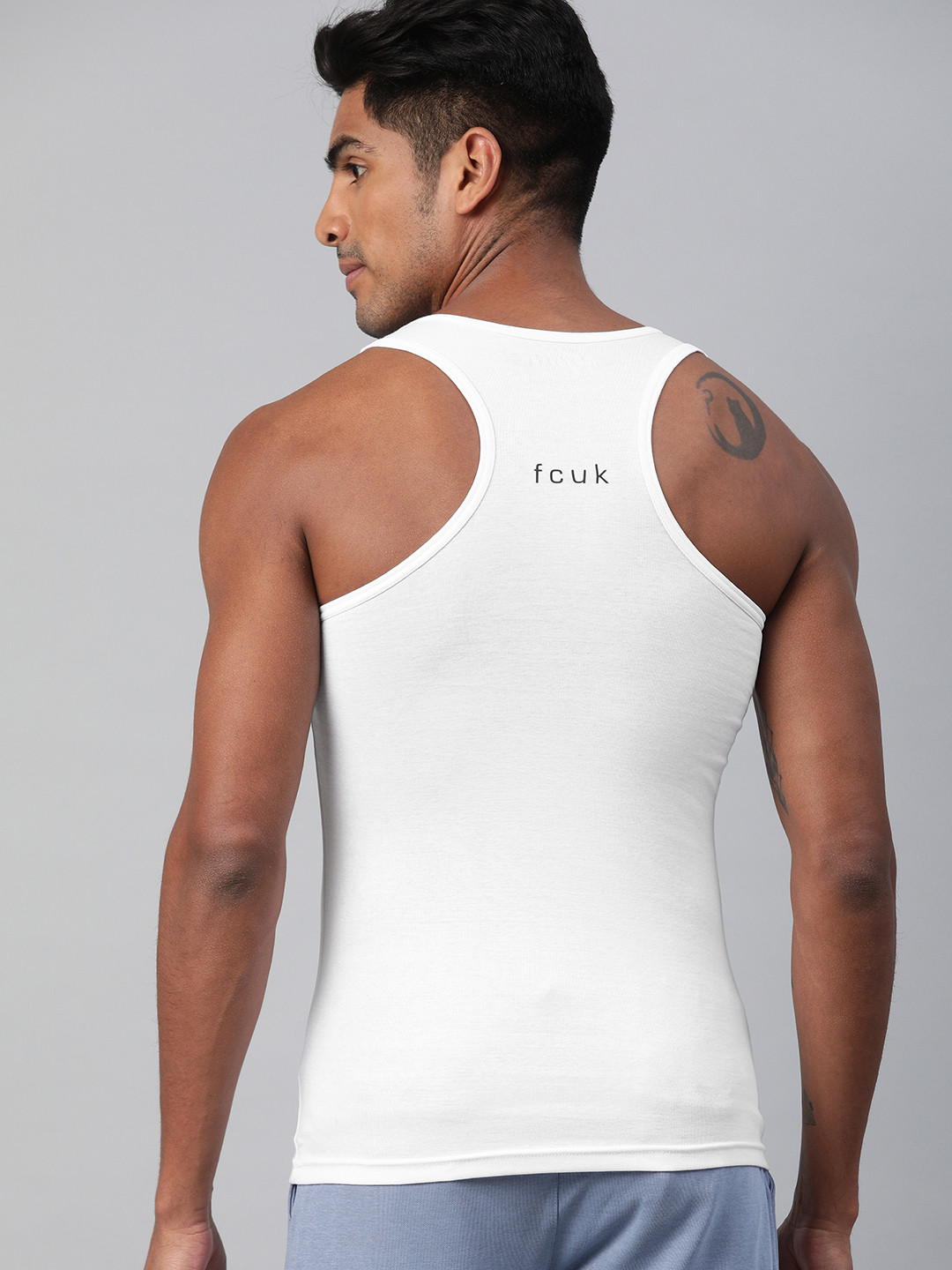 Buy FCUK Men White Solid Cotton Innerwear Vest - Innerwear Vests for ...