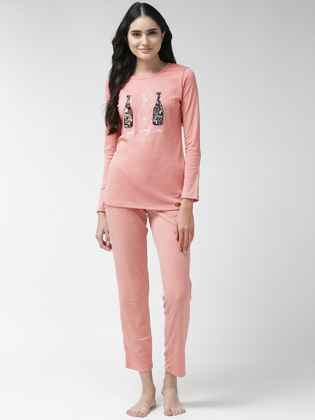 Buy MADAME M SECRET Women Peach Coloured Printed Night Suit S9W30514 ...