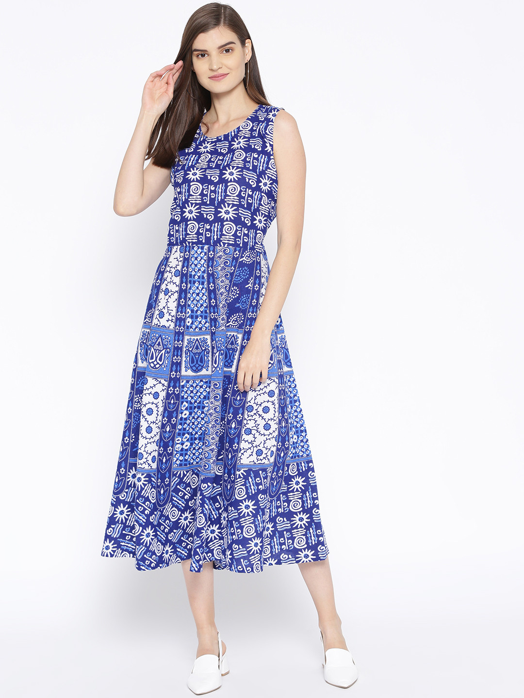 Buy FLAMBOYANT Women Blue & White A Line Dress - Dresses for Women ...