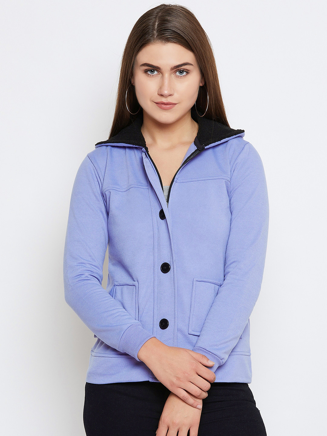 Buy Belle Fille Women Blue Solid Hooded Jacket - Jackets for Women ...