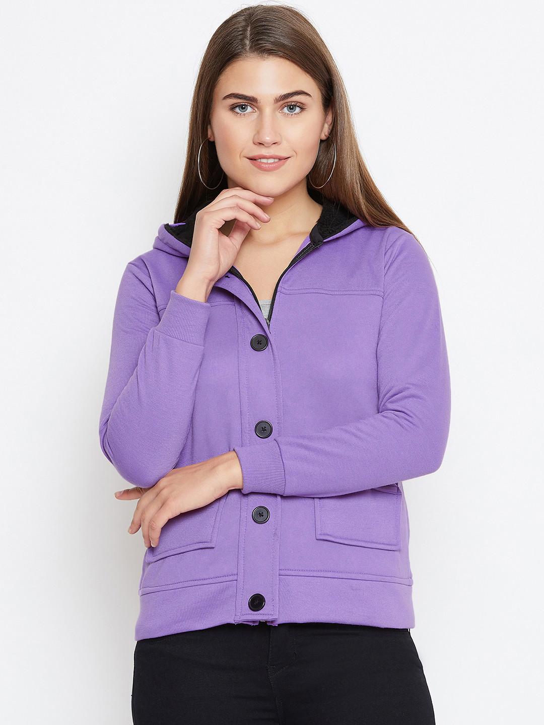 Buy Belle Fille Women Violet Solid Lightweight Hooded Jacket - Jackets ...
