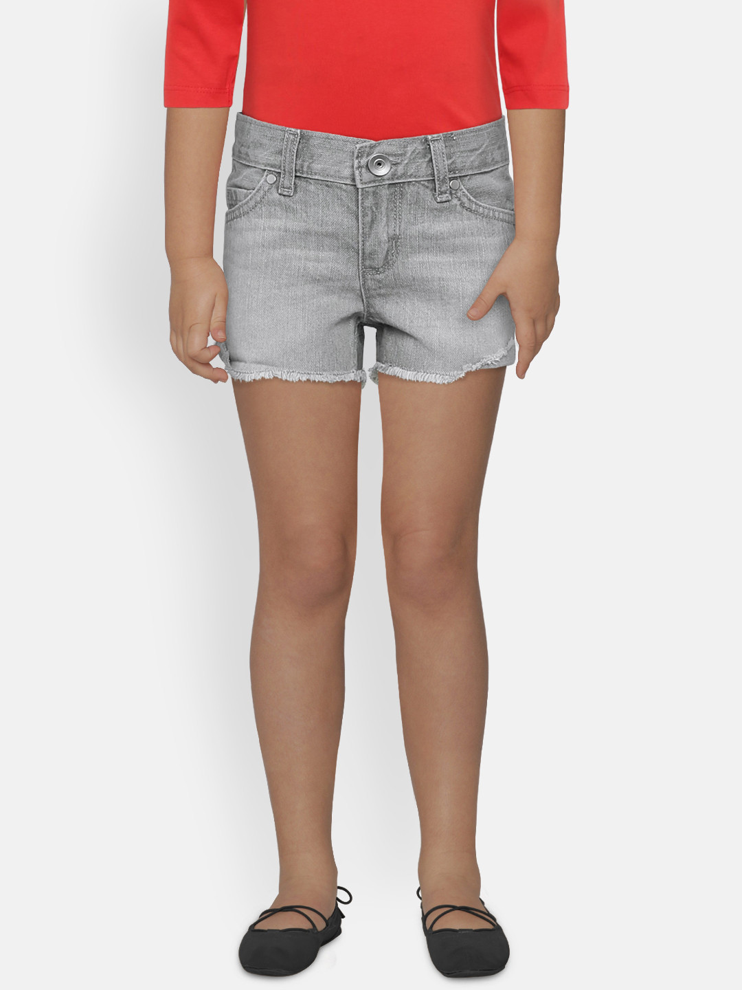 Buy The Childrens Place Girls Grey Washed Regular Fit Denim Shorts ...