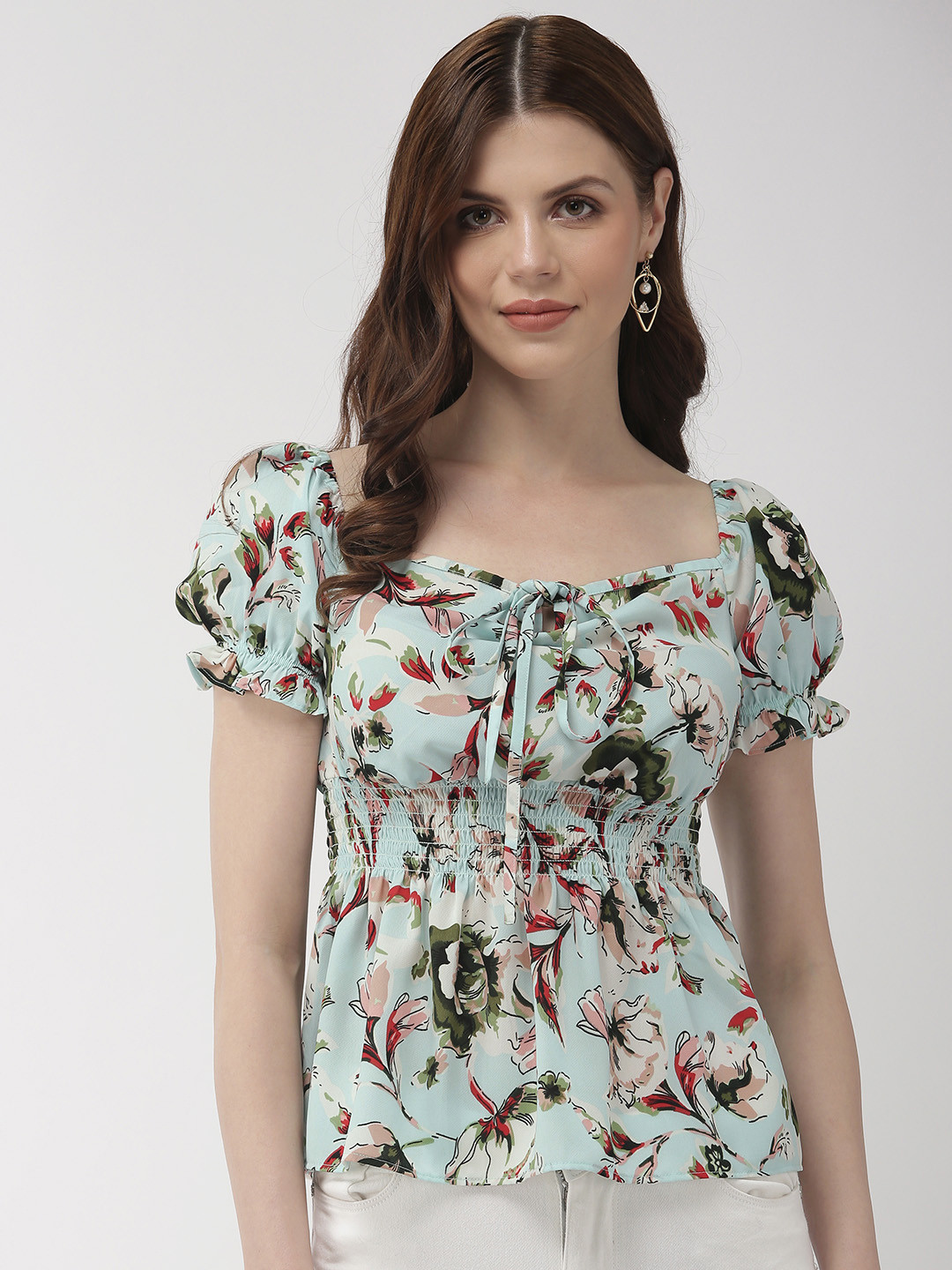 Buy 20Dresses Women Turquoise Blue Printed Empire Top - Tops for Women ...