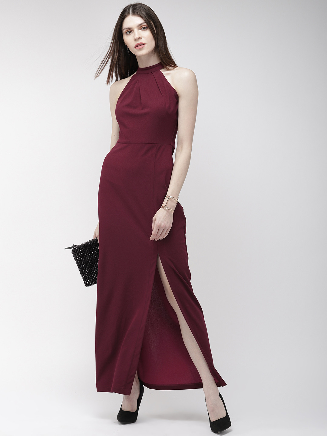 Buy 20Dresses Women Maroon Solid Maxi Dress - Dresses for Women ...