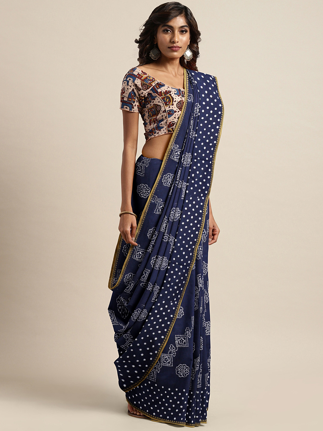 Buy The Chennai Silks Classicate Navy Blue & Off White Pure Cotton ...