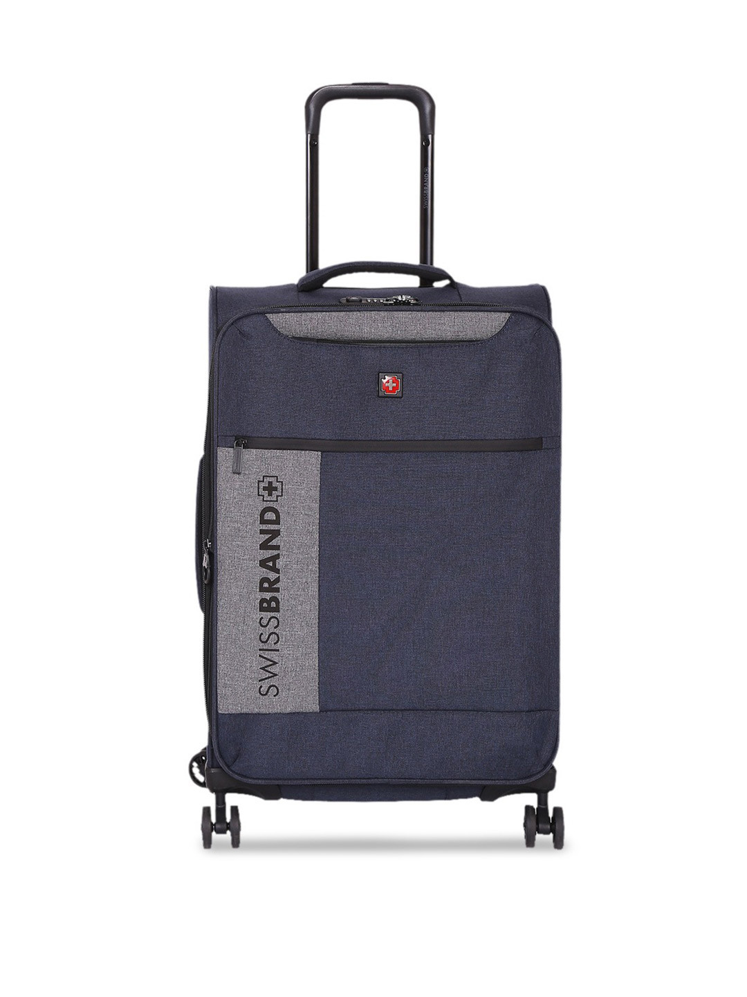 Buy SWISS BRAND Navy Blue Solid Utah Soft Sided Cabin Trolley Bag ...