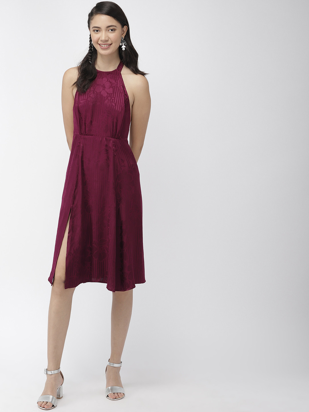 Buy FOREVER 21 Women Burgundy Fit And Flare Dress - Dresses for Women ...