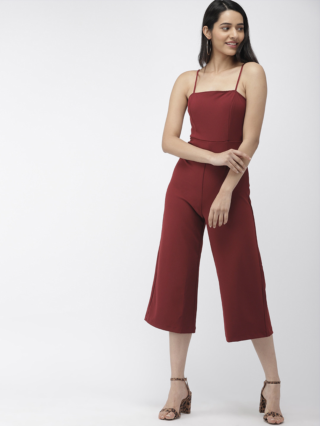 Buy FOREVER 21 Women Maroon Solid Capri Jumpsuits - Jumpsuit for Women ...