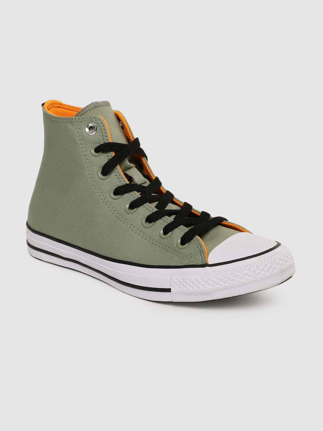 Buy Converse Unisex Olive Green Solid Textile Mid Top Sneakers - Casual ...