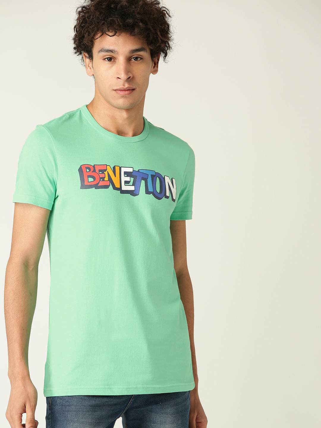 Buy United Colors Of Benetton Men Green Printed Detail Round Neck T