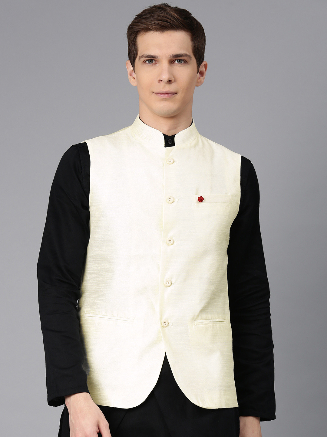 Buy Freehand By The Indian Garage Co Men Cream Coloured Solid Nehru ...
