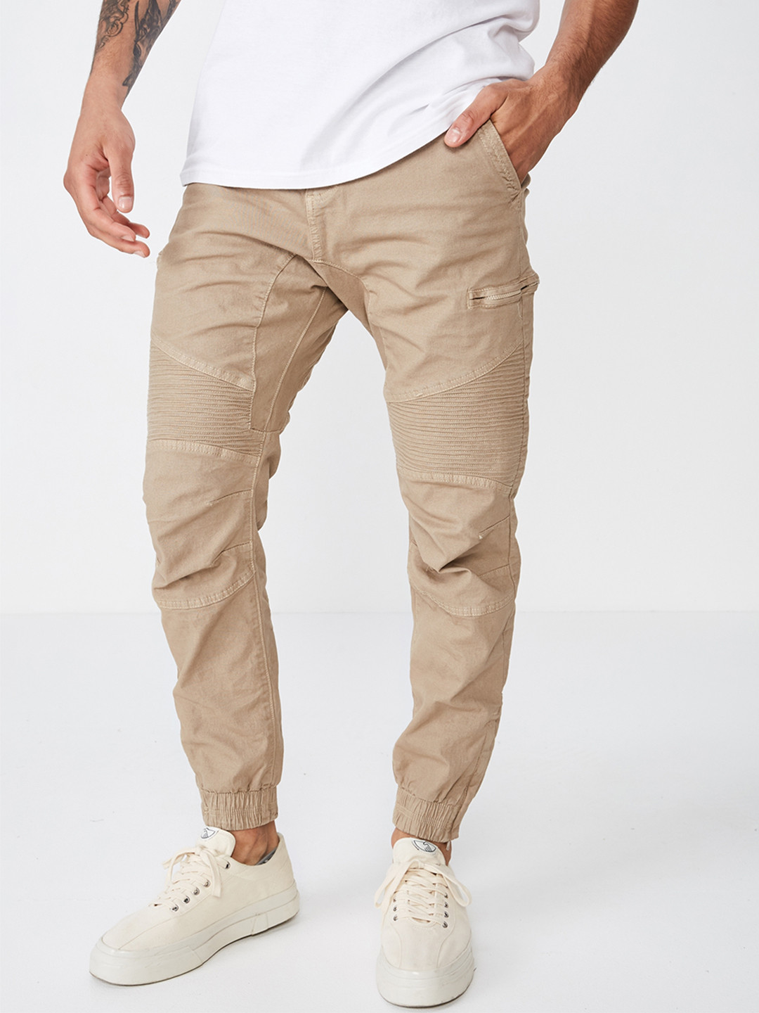 Buy COTTON ON Men Beige Slim Fit Solid Joggers - Trousers for Men ...