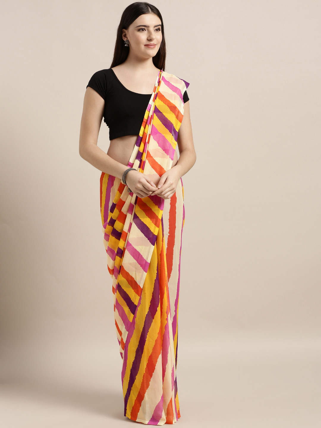 Buy MOKSHA DESIGNS Multicoloured Printed Poly Crepe Saree - Sarees for ...