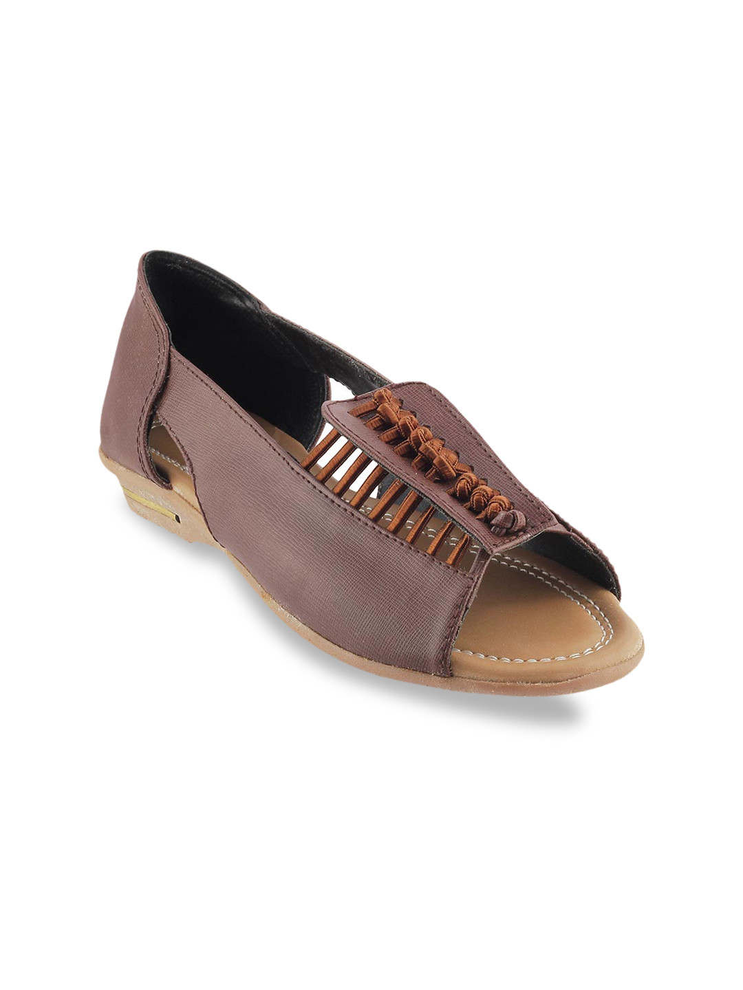 Buy WALKWAY By Metro Women Brown Solid Open Toe Flats - Flats for Women ...