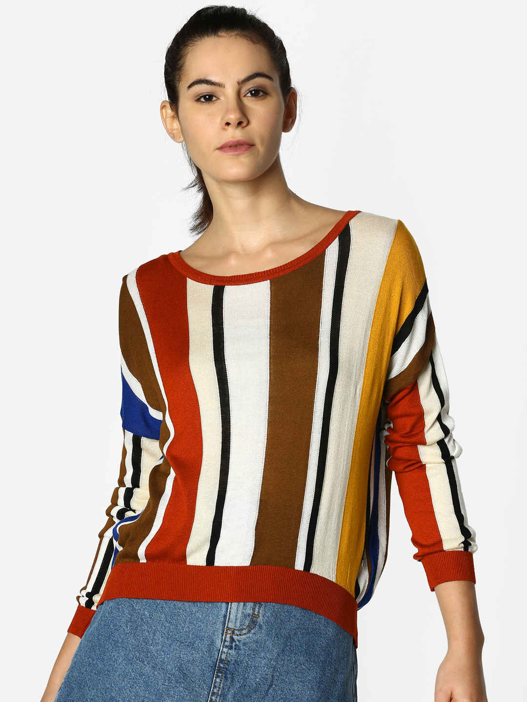 Buy ONLY Women White & Red Striped Sweater - Sweaters for Women ...