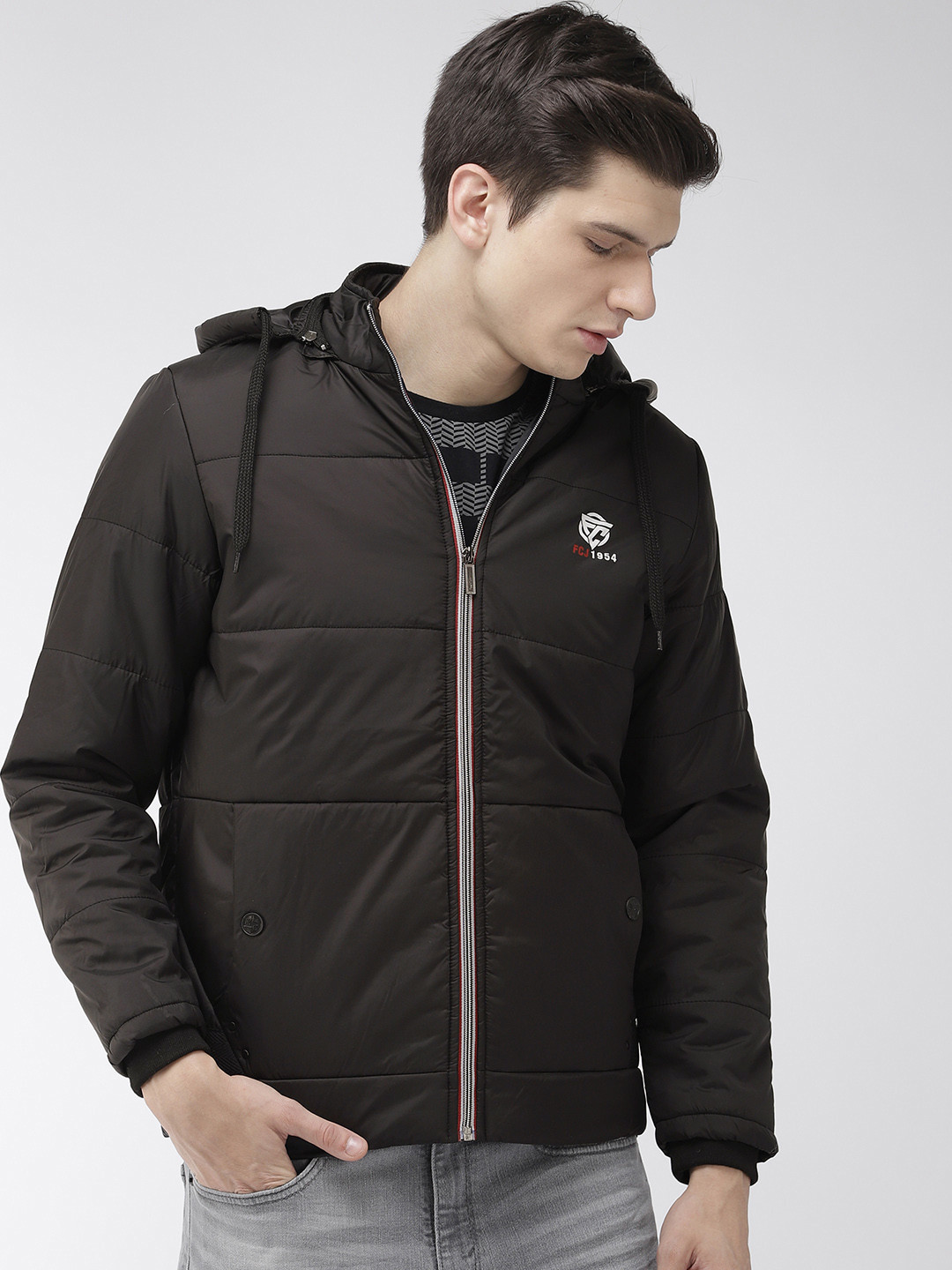 Buy Foreign Culture By Fort Collins Men Black Solid Hooded Puffer ...