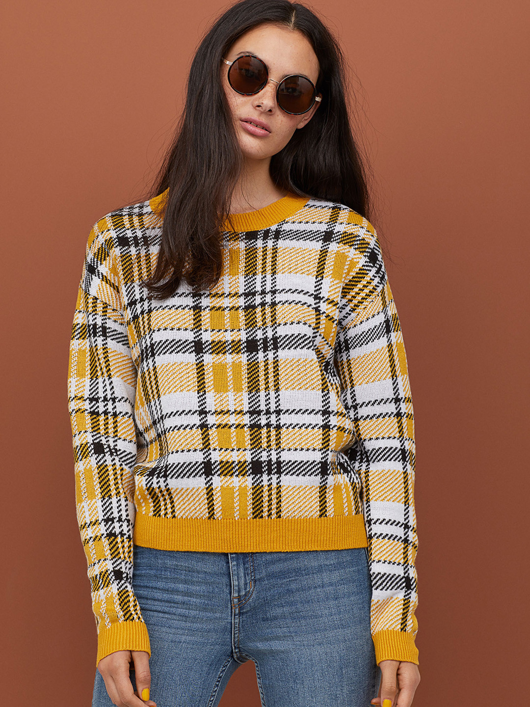 Buy H&M Women Yellow Checked Jacquard Knit Jumper - Sweaters for Women ...