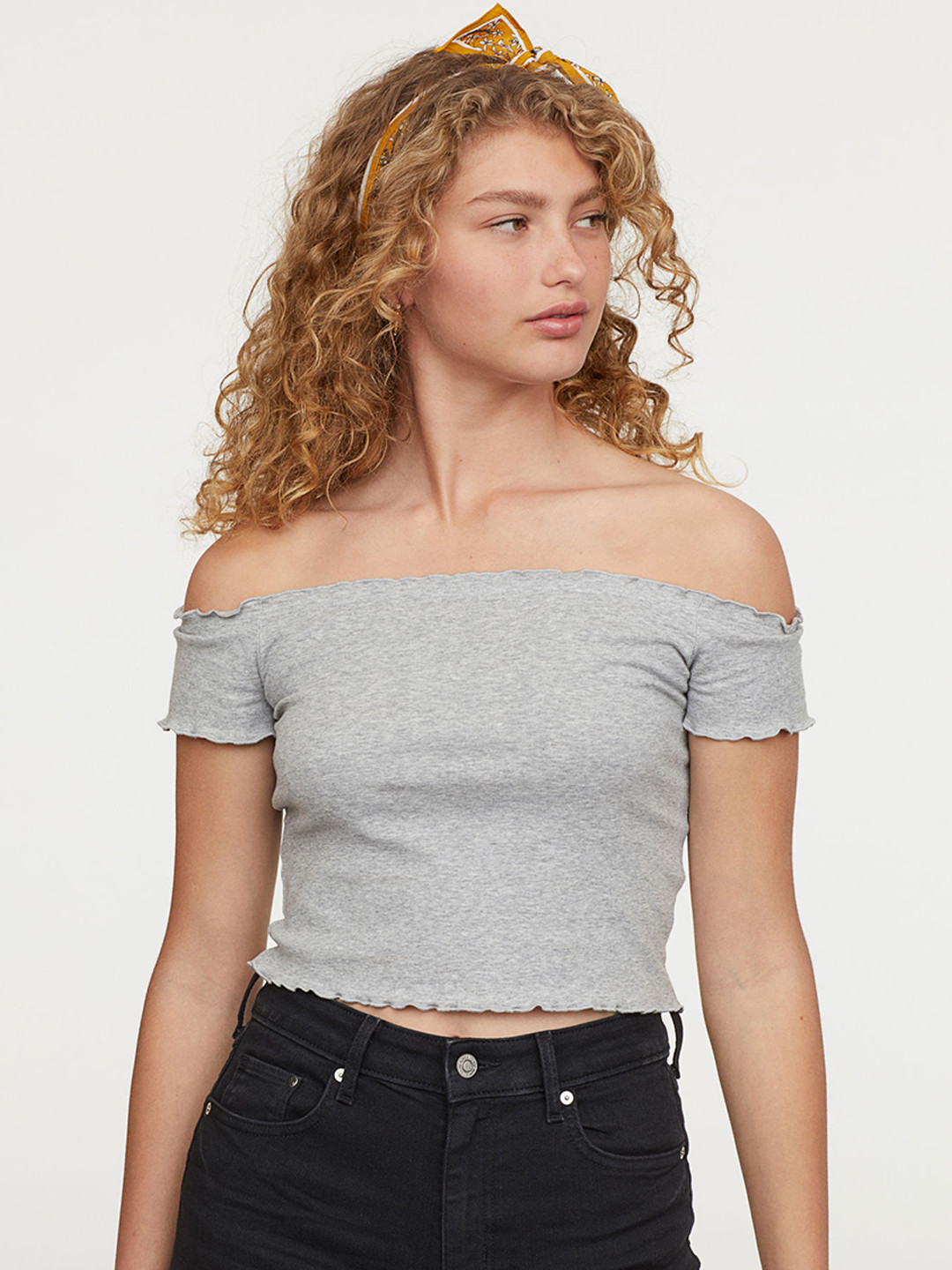 Buy H&M Women Grey Solid Cropped Off The Shoulder Top - Tops for Women ...
