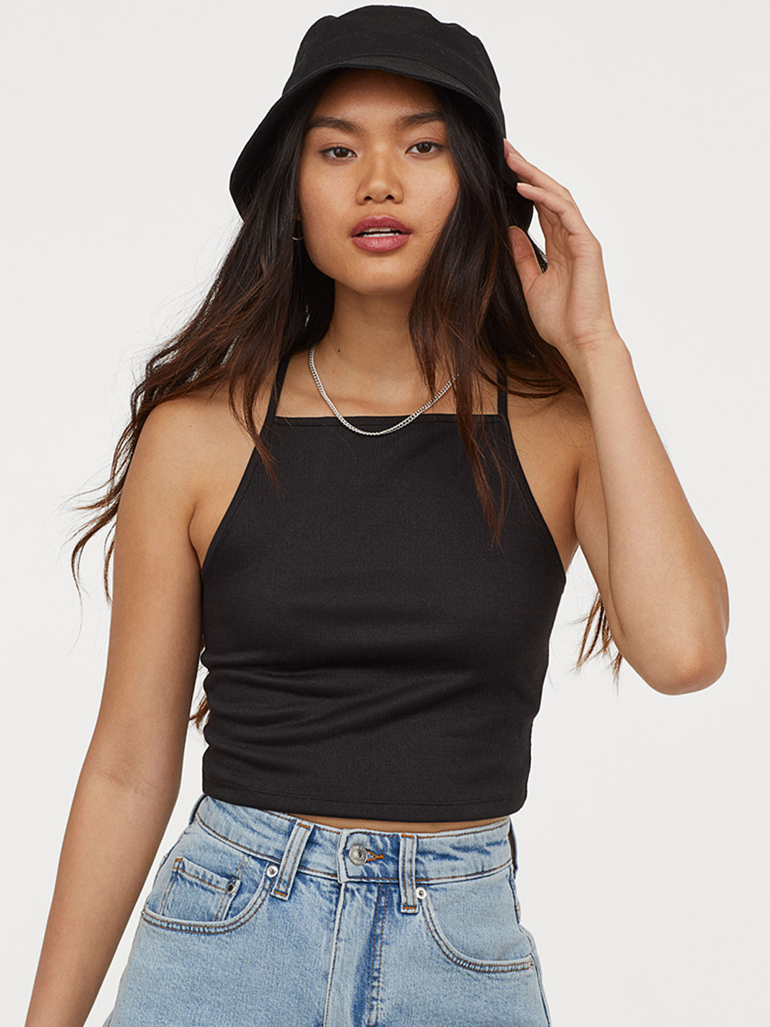 Buy H&M Women Black Solid Short Strappy Top - Tops for Women 10378967 ...