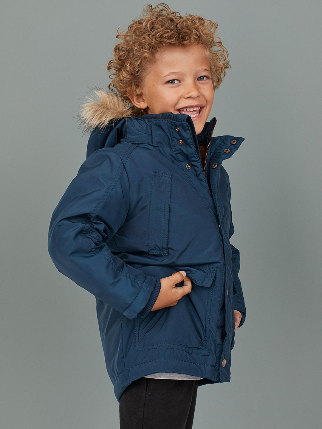 Buy H&M Boys Blue Solid Padded Parka - Jackets for Boys 10384759 | Myntra