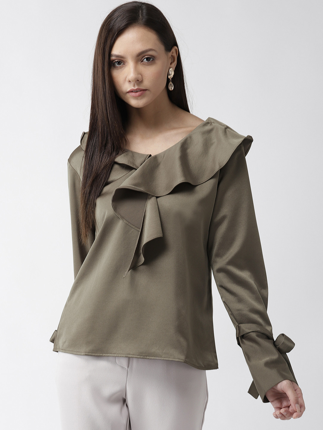 Buy Madame Women Olive Green Solid Ruffled Top - Tops for Women ...