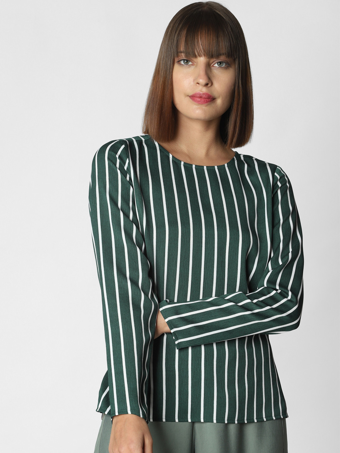 Buy Vero Moda Women Green & White Striped Top - Tops for Women 10388379 ...