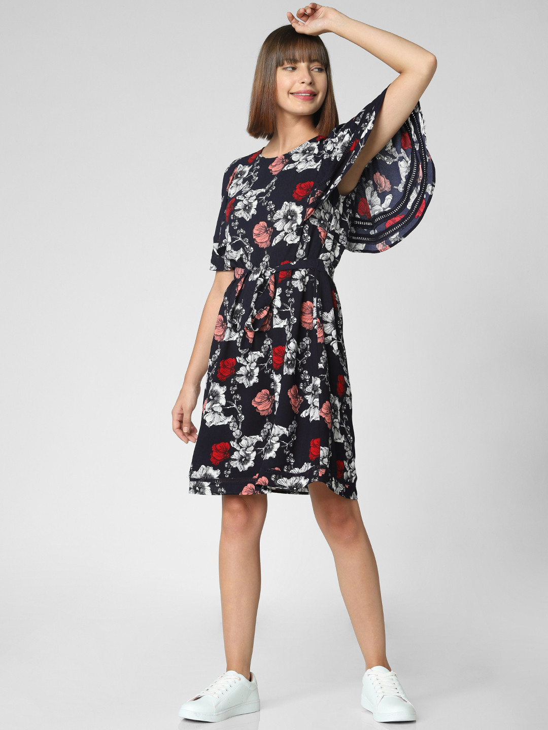 Buy Vero Moda Women Navy Blue & White Floral Printed Fit And Flare ...